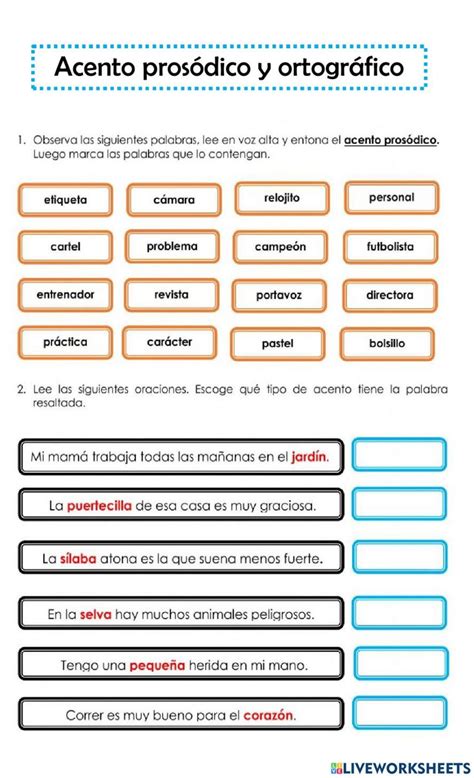 Acento Ortografico Y Prosodico Exercise Enseñanza De Las Letras