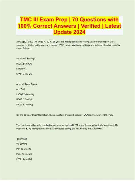 Tmc Iii Exam Prep 70 Questions With 100 Correct Answers Verified Latest Update 2024 Tmc