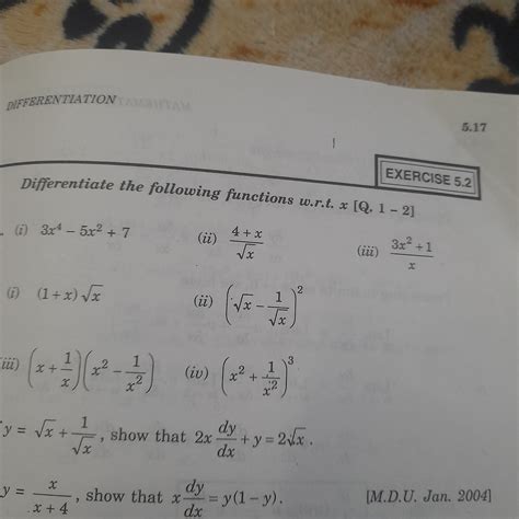 5 17 Differentiate The Following Functions W R T X Mathrm { Q } 1