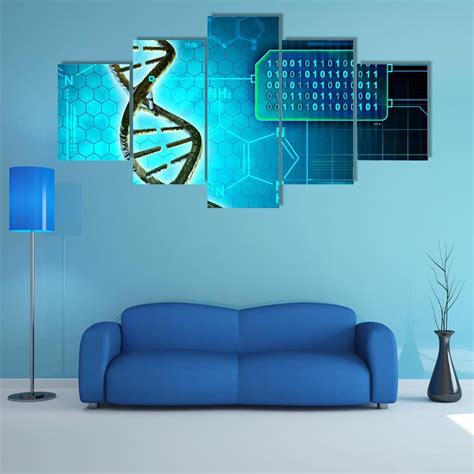 Dna Structure Converted Into Binary Code Abstract 5 Panel Canvas Art Wall Decor Luxury Multi