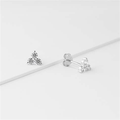 Sterling Silver Round Brilliant Zirconia 3 Point Claw Set Cluster Stud