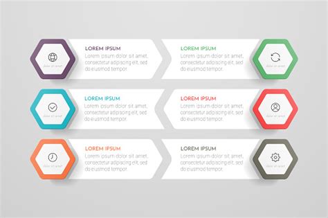 인포그래픽 디자인 및 마케팅 아이콘6 옵션 단계 또는 프로세스 연간 보고서 흐름도 다이어그램 프리젠 테이션 웹 사이트에 사용할 수 있습니다 벡터 일러스트레이션 개념에 대한