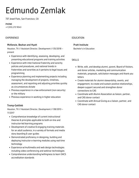 Assistant Director Development Resume Samples Velvet Jobs