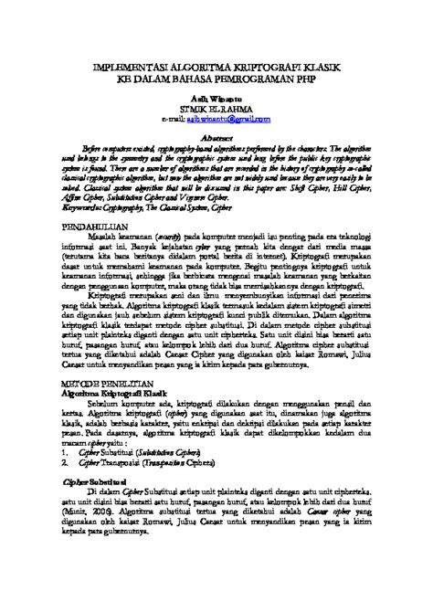Implementasi Algoritma Kriptografi Klasik Pdfcoffeecom