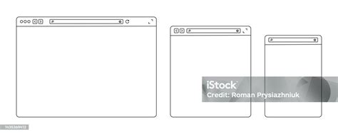 라인 디자인의 브라우저 창 템플릿 도구 모음 및 검색이있는 빈 웹 페이지 Pc 태블릿 노트북 및 스마트 폰을위한 웹 창 브라우저