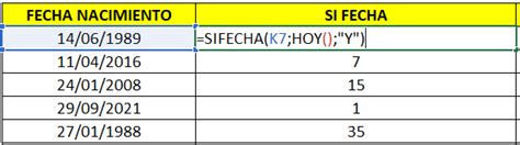 FUNCIÓN SIFECHA CALCULAR EDAD CON FECHA DE NACIMIENTO