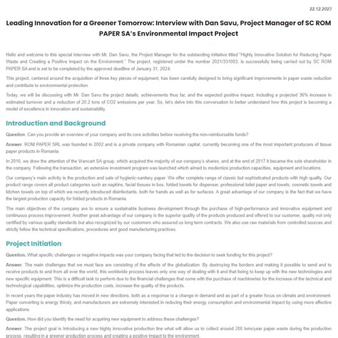 Leading Innovation For A Greener Tomorrow Interview With Dan Savu Project Manager Of SC ROM