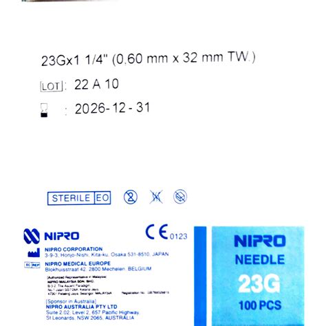 Nipro Needle 23g X 1 1 4 Inch 32mm Medical Needle 100s Expiry 2027 Ready Stock Shopee