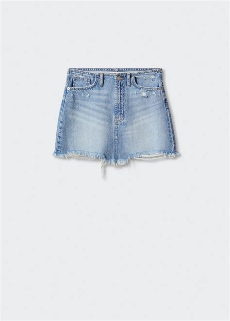 Mango Frayed Edges Denim Skirt In Medium Blue Endource