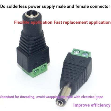 Male Female DC Power Connector Solder Free Male Female Adapter Wire Terminal Monitoring LED V