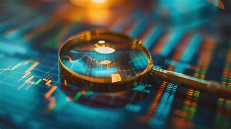 Magnifying Glass On Financial Data Charts With Colorful Graphs And