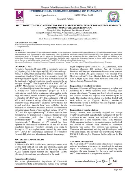Pdf Spectrophotometric Method For Simultaneous Estimation Of Formoterol Fumarate And