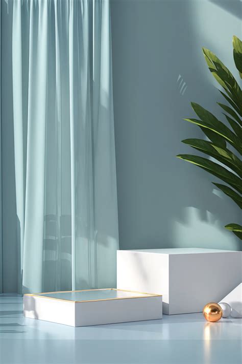 青色小清新主题c4d电商展台背景图