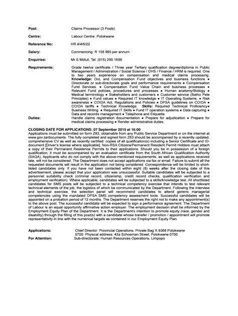 Fillable Online Claims Processor 3 Posts Fax Email Print Pdffiller