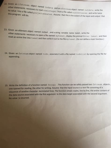 Solved 22 Given Anifstream Object Named Indata And An