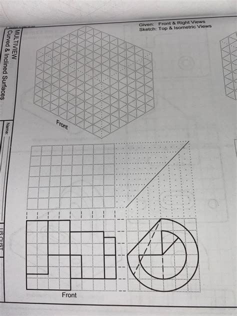 solved given front and right views sketch top and isometric