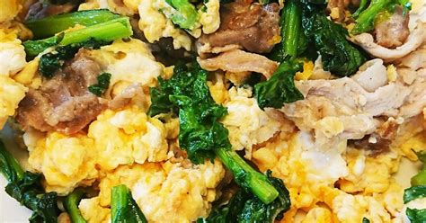 菜の花と豚肉の卵炒め By かもみぃ 【クックパッド】 簡単おいしいみんなのレシピが369万品