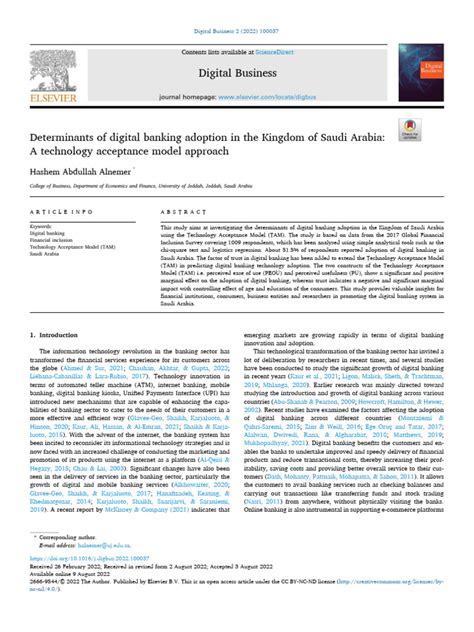 Determinants Of Digital Banking Adoption In The Kingdom Of Saudi Arabia A Technology