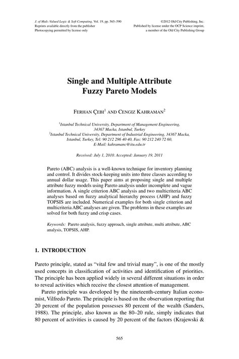 Pdf Single And Multiple Attribute Fuzzy Pareto Models