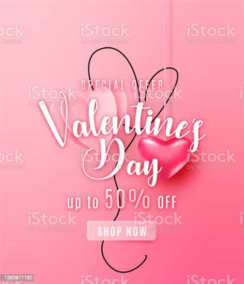 해피 발렌타인 데이 인사 배경 에 종이 컷 현실적인 스타일 문자열에 현실적인 마음을 비행 연속 선 풍선 핑크 배너 는 판매를