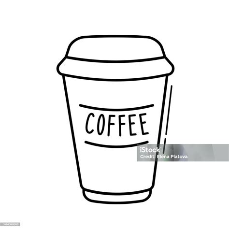 낙서는 텍스트와 함께 커피 컵을 가져갑니다 흰색에 격리된 벡터 그림 귀여운에 대한 스톡 벡터 아트 및 기타 이미지 귀여운