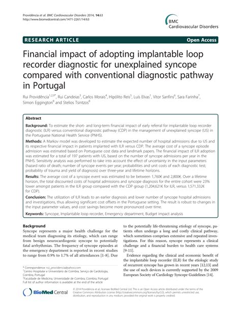 Pdf Financial Impact Of Adopting Implantable Loop Recorder Diagnostic For Unexplained Syncope
