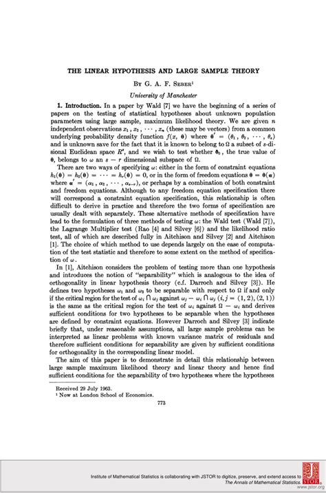 PDF The Linear Hypothesis And Large Sample Theory