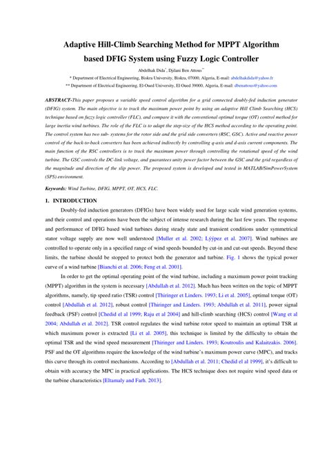 Pdf Adaptive Hill Climb Searching Method For Mppt Algorithm Based Dfig System Using Fuzzy