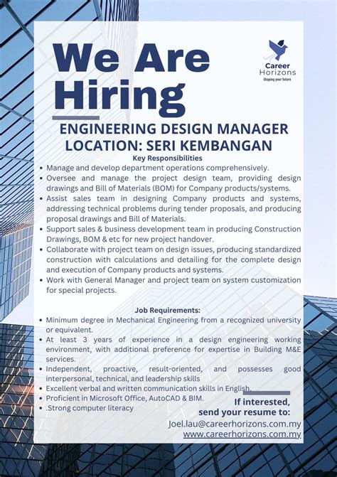 🚀 Were Hiring Engineering Design Manager 🏗️ Our Client Is A Leading