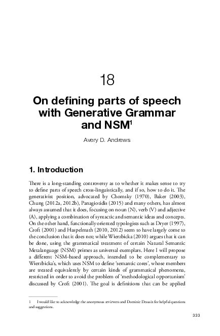 Pdf On Defining Parts Of Speech With Generative Grammar And Nsm