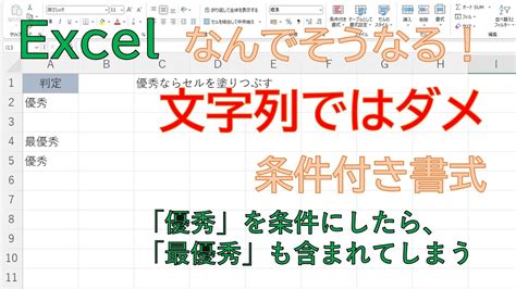 【excel】条件付き書式の文字列をつかって、「優秀」という文字なら塗りつぶそうとしたら「最優秀」まで選んでしまう！ Youtube