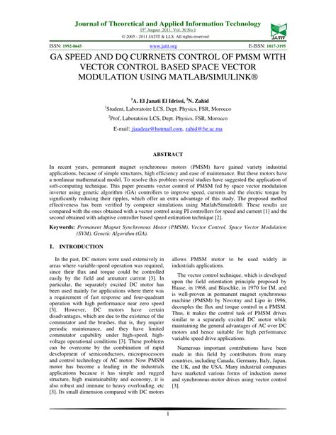 Pdf Ga Speed And Dq Currnets Control Of Pmsm With Vector Control
