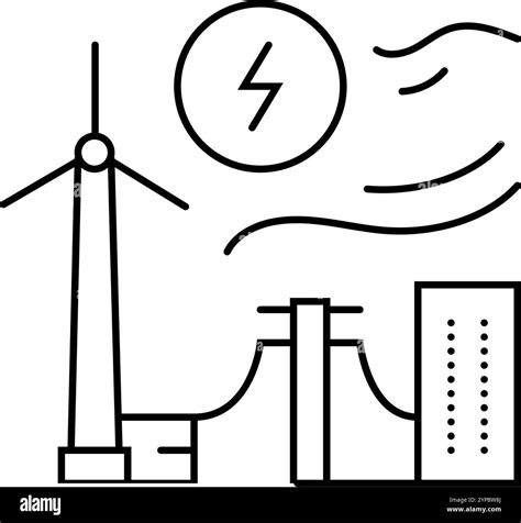 Power Integration Wind Turbine Line Icon Vector Illustration Stock