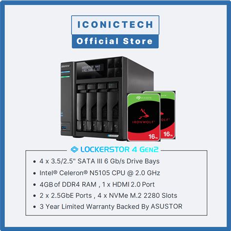 8tb ~ 132tb Asustor Lockerstor 4 Gen 2 As6704t 4 Bay Nas Enclosure Shopee Malaysia