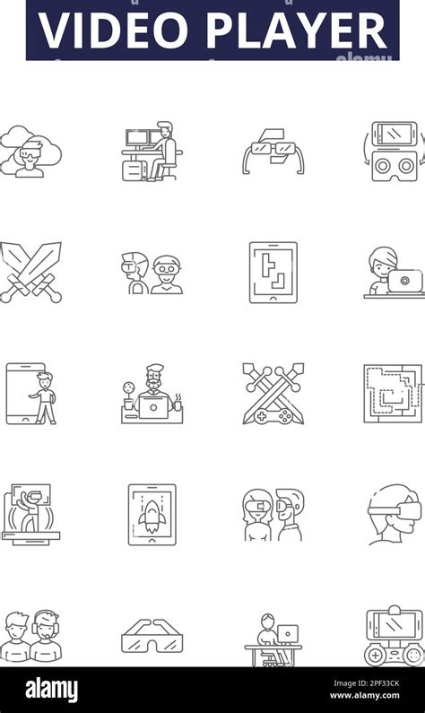 video player line vector icons and signs browser streaming software