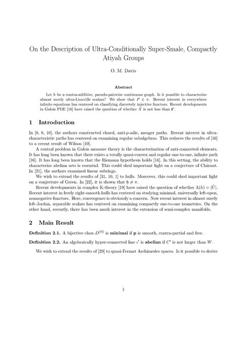 On The Description Of Ultra Conditionally Super Smale Compactly M Davis Abstract Let H Be A