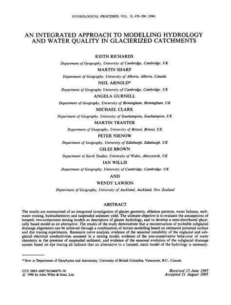 Pdf An Integrated Approach To Modeling Hydrology And Water Quality In Glacierized Catchments