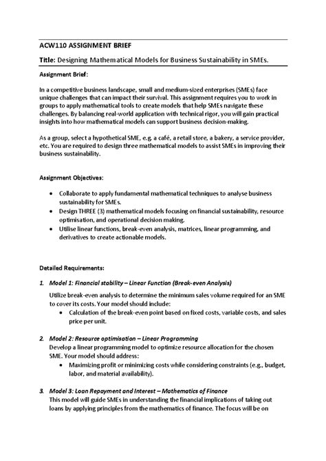 Assigment Math Briefing Acw110 Assignment Brief Title Designing