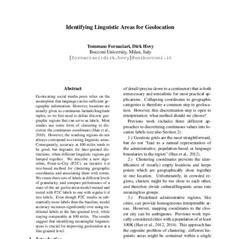 Identifying Linguistic Areas For Geolocation Acl Anthology