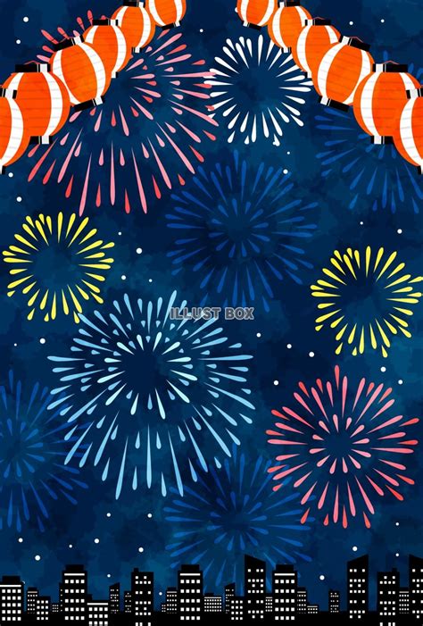 無料イラスト 水彩風都心の夏祭りのはがきタテ