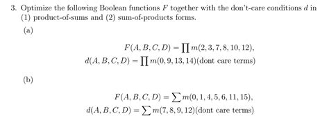 Solved 3 Optimize The Following Boolean Functions F