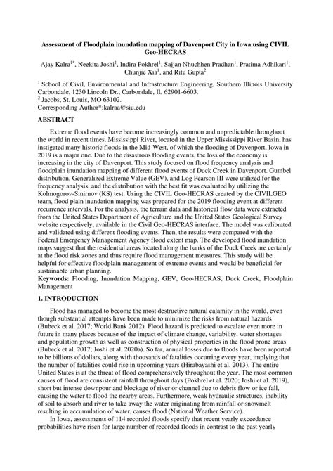 Pdf Assessment Of Floodplain Inundation Mapping Of Davenport City In