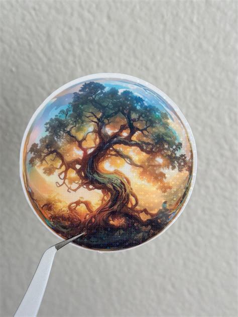 Holographic Tree Of Life Sticker Waterproof Decals Glossy Finish Laptop Decals Water Bottle