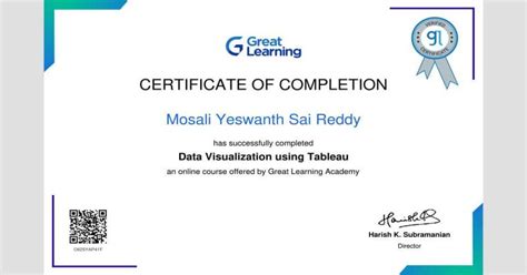 Yeswanth Sai Reddy On Linkedin Data Visualization Using Tableau Course Completion Certificate