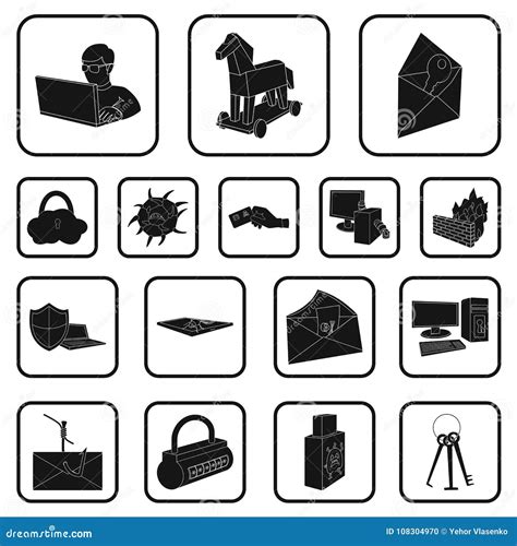 Hacker And Hacking Black Icons In Set Collection For Design Hacker And