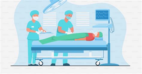 의사가 조수와 함께 병원 수술실에서 응급 환자에게 응급 수술을 수행하고 있습니다 플랫 벡터 만화 그림 사진 Unsplash의 외과 의사 이미지