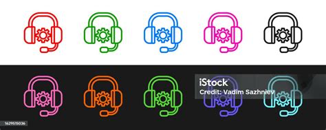 라인 헤드폰 아이콘을 흑백 배경에 분리하여 설정합니다 고객 서비스 핫라인 콜센터 Faq 유지 보수를 지원합니다 벡터 Brand Name Online Messaging