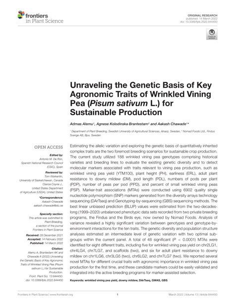 Pdf Unraveling The Genetic Basis Of Key Agronomic Traits Of Wrinkled