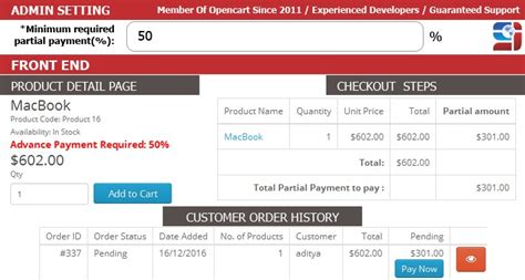 OpenCart Partial Payment Advanced Pro VQMOD OCMOD
