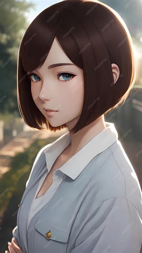 Premium Ai Image Anime Girl With Brunette Short Bob Hair Cut